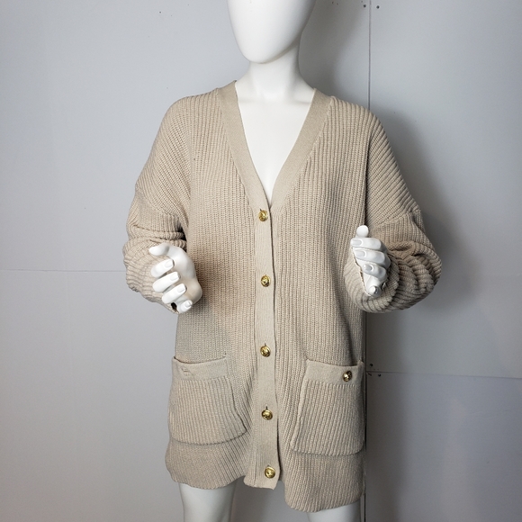 Elie Tahari | Sweaters | Elie Tahari Oversized Tan Vee Neck Button Down Cardigan Sweater | Poshmark